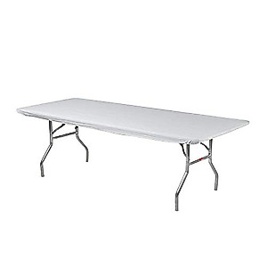 Kwik-Covers 8' Rectangular Plastic Table Covers 30" x 96" (8 Feet), Bundle of 10 - Indoor or Outdoor Fitted Table Covers for Banquet Tables (10 Pack, White)
