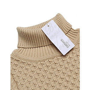 COOFANDY Men's Slim Fit Turtleneck Sweater Casual Knitted Twisted Pullover Solid Sweaters Khaki
