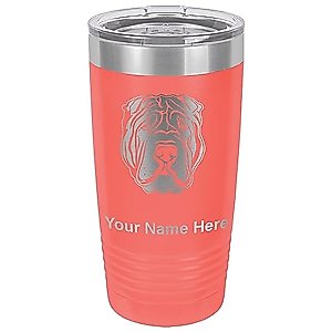 LaserGram 20oz Vacuum Insulated Tumbler Mug, Shar Pei, Personalized Engraving Included (Coral)