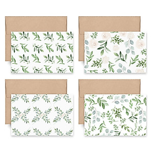Bliss Collections Sweet Greenery All Occasion Blank Folded Cards with Envelopes, Bulk Pack of 24 Tented Notecards, 4x6 Assorted Cards for All Occasions Stationery Set