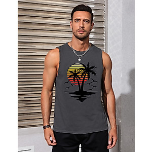 Tank Tops Men Men's Tank Shirts Mens Tank Tops Summer Graphic Palm Tree Print Beach Workout Gym Tank Tops Sleeveless Hawaiian Tank Top Men