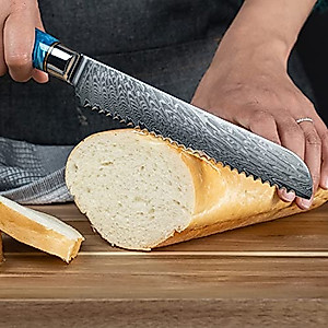 SENKEN 7-Piece Damascus Kitchen Knife Set - Tsunami Collection - 67-Layer Japanese VG10 Steel - Chef's Knife, Cleaver Knife, Bread Knife, Santoku Knife, Boning Knife, & More, Luxury Gift Box