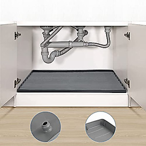 34 x 22 Inch Under Sink Mat for Kitchen Waterproof, Under Sink Tray with Drain Hole, Flexible Silicone Under Sink Mats, Sink Cabinet Protector Mats for Kitchen, Bathroom