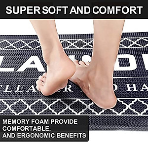 Runner Rug, 17"x59" Laundry Room Rug Memory Foam Cushioned Laundry Rugs and Mats PVC Water Proof Carpet No-Slip Anti Fatigue Floor Mat for Laundry Room,Kitchen（Black）