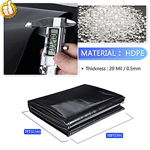 Pond Liner 7 x 10 Ft HDPE Pond Liners, 20 Mil UV Resistant Preformed Pond Liner Easy Cutting, Pond Liner for Natural Looking Ponds, Waterfall, Koi Pondsand Water Garden (Black)