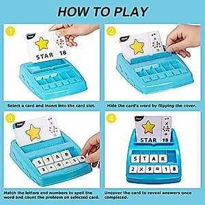 Pup Go Match Letter Game, Spelling Word Games, Educational Early Learning Toys for Age 3 4 5 6 7 8 Year Old Kids, Preschool Toys Board Game Gifts for Boys Girls (Light Blue)