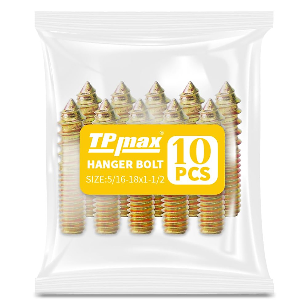 10 Pack 5/16-18 x 1-1/2 Inch Hanger Bolts Double Headed Bolts Self-Tapping Screw Hanger Bolts for Furniture (5/16-18" x 1-1/2")