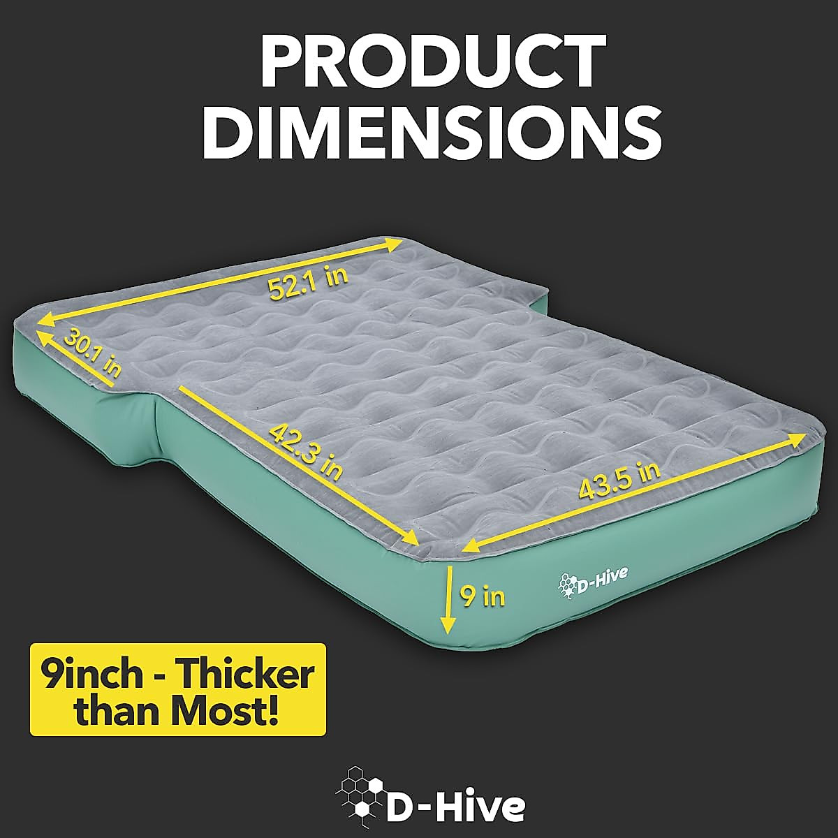 D-Hive Full Size SUV Air Mattress, Easy to Install with Built-In Pump, Quick Inflation, Anti-Deflate, Fits 2 People, Green