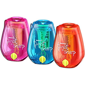 Bostitch Twist-n-Sharp Pencil Sharpener, for Kids & Colored Pencils, Assorted Colors (PS1-ADJ)