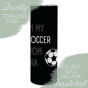 Elanze Designs In My Soccer Mom Era Ball Sport Wrap-Around Design 20 Ounce Stainless Steel On-The-Go Coffee Travel Insulated Skinny Tumbler Mug Cup, Slide Top Lid, MRC-20OZ-SH247