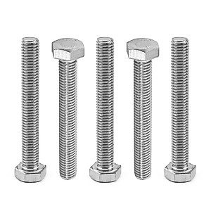 Bettomshin 5Pcs M8 x 60mm Hex Bolts, 304 Stainless Steel 1.25mm Thread Pitch Fully Threaded Metric Hex Head Screw Bolts, Hexagon Screw Bolt, Hex Tap Bolts, Silver (Overall Size 65.45x13x13mm)