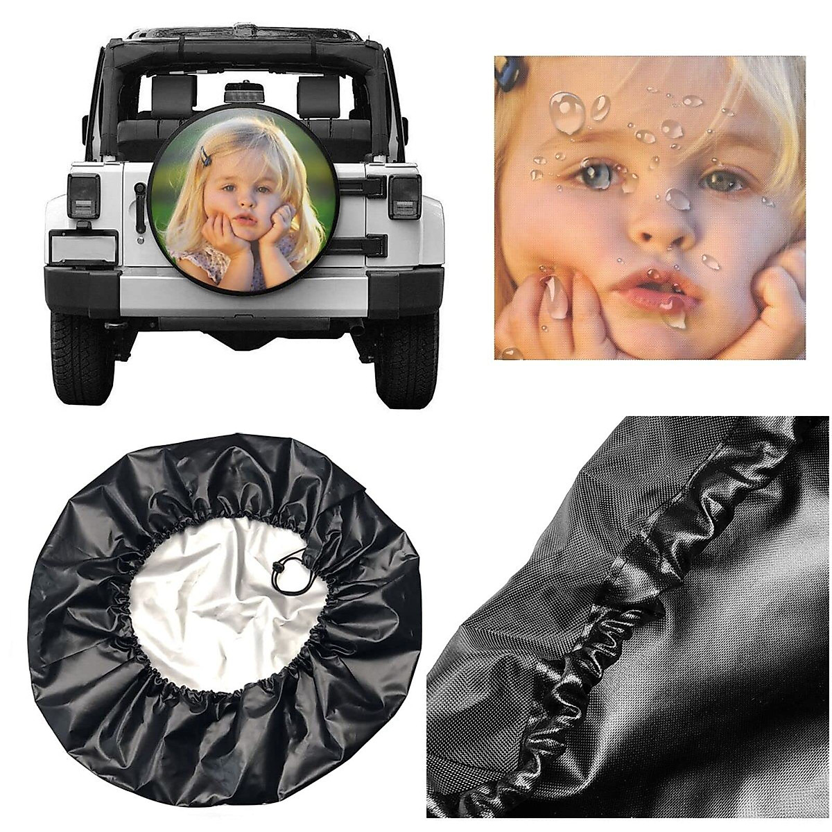 Custom Spare Tire Cover 17 Inch Personalized Text Image Wheel Covers Waterproof Universal Tire Protectors Cover for Jeep Wrangler Travel Trailers Camper RV SUV Truck