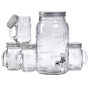 Mason Craft & More Drinkware Collection- Durable Glass Leak Proof Beverage Glassware, 5 Piece Drinkware Set