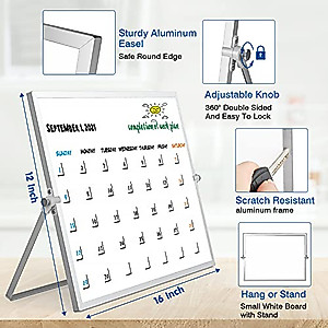 Dry Erase White Board, 16"X12" Double-Sided Magnetic Whiteboard with 10 Markers, 4 Magnets, 1 Eraser, Small White Board Withe Stand, White Board Easel for Kids Drawing Memo to Do List Wall School