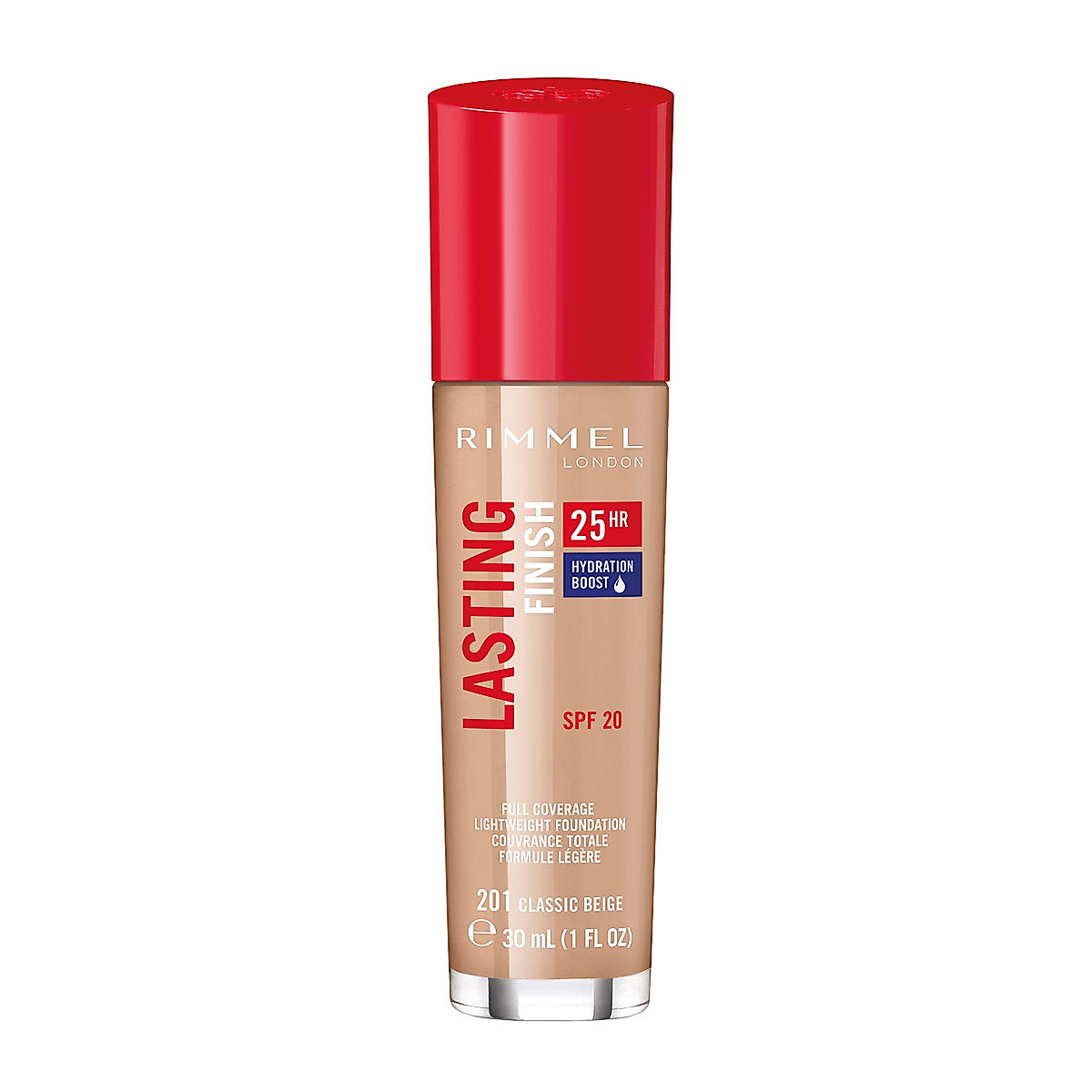 Rimmel London Lasting Finish 25HR - 201 Classic Beige - Foundation, 25-Hour Wear, Full Coverage, Waterproof, 1oz