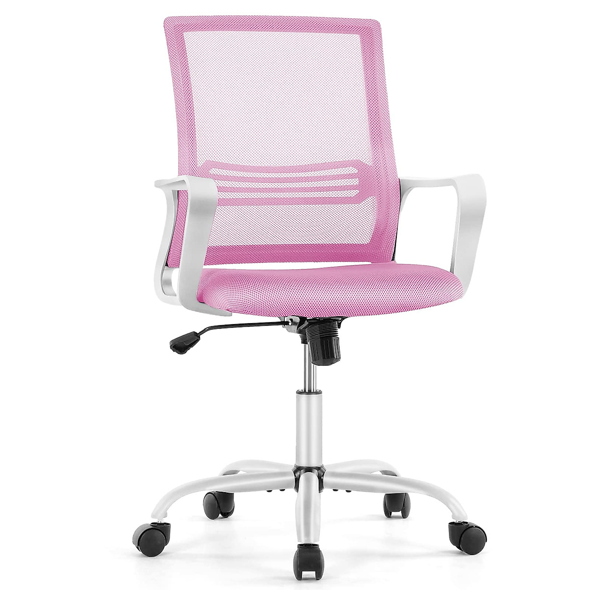 AFO Ergonomic Office Chair Adjustable with Comfortable Lumbar Support, Armrest and Padded Seat, 360 Degree Swivel, Mid Back Breathable Mesh, Rocking Mode, for Conference Room, Executive, Study, Pink