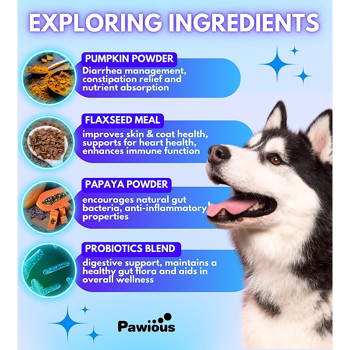 Probiotics for Dogs - Digestive Enzymes Gut Flora, Digestive Health, Immune System - Diarrhea Support, Itchy Skin, Allergies - Pumpkin, Flaxseed Meal, Papaya Powder - Probiotic Chews for Dogs