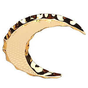 HERCHR Gold Decorative Serving Tray, Half‑Moon Shape Coffee Tea Tray Fruit Plate Coffee Serving Tray for Home Decoration