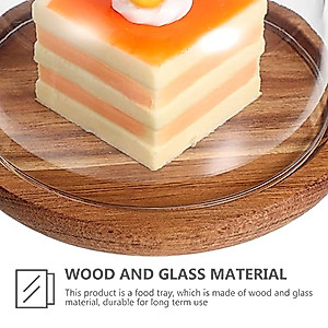 Cake Tray with Dome Round Wood Cake Stand Plate Server Platter Wood Server Cake Stand Clear Cloche Dome Cake Display Cover Glass Cake Pan Cover Food Plate Lid Cheese Board for Pastries 13CM