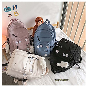High Capacity Women Backpack Fashion Big Student Backpack Badge Rucksack Girls School Bag Female Cute Leisure Travel Mochila (Only Backpack,white)