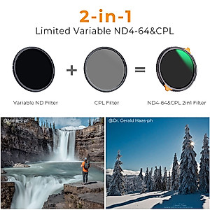 K&F Concept 67mm ND4-64 (2-6 Stops) ND Lens Filter Variable & CPL Polarizers Filter 2-in-1, 28 Multi-Coated Polarizing and Neutral Density Camera Lens Filter (Nano-X Series)