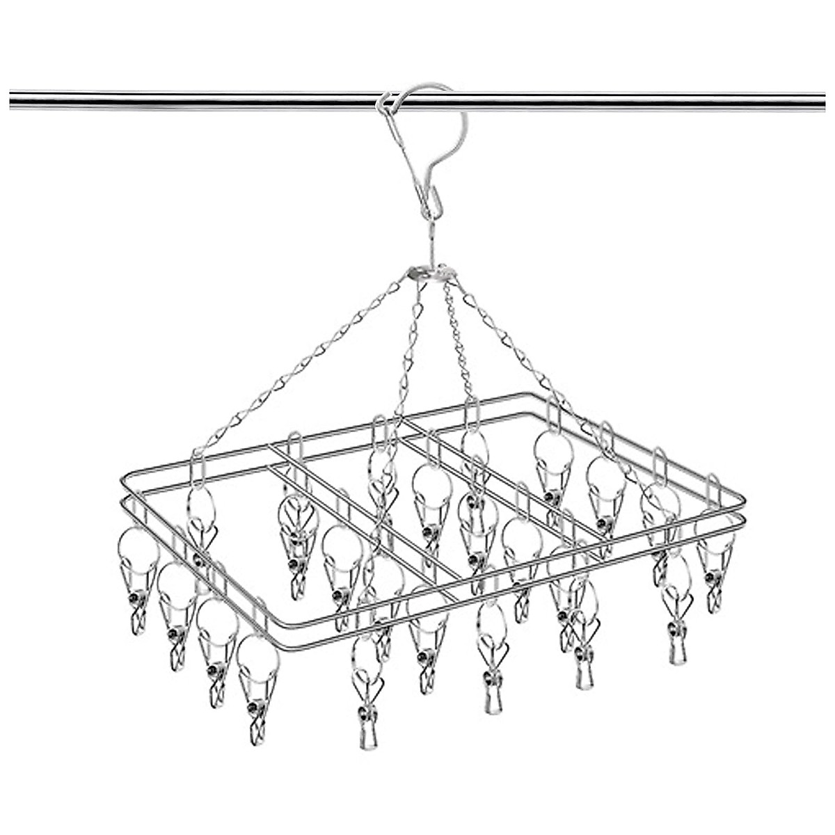 SYJINHUASY Tainless Steel Sock Drying Rack with 20 Clips, Stainless Steel Space-Saving Dryer Rack Washline for Sock,Underwear Etc Small Laundry Items (Stainless Steel-Square)