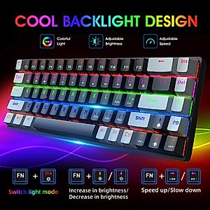 Horoper Computer Mechanical Keyboard, Mechanical Keyboard 68‑Key Red Shaft Green Shaft Dual Color RGB Backlit Gaming Mechanical Keypad (Gray)