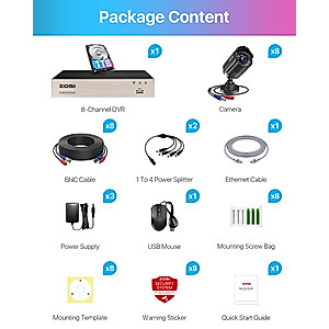 ZOSI 3K Lite 8CH Security Camera System with AI Human/Vehicle Detection,Night Vision,H.265+ 5MP 8Channel CCTV DVR with 1TB Hard Drive,8pcs 1920TVL 1080p Outdoor Indoor Cameras,for Home 24/7 Recording