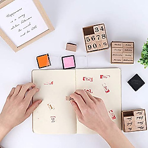 Vintage Wooden Rubber Stamps, Dedoot 52 pcs Date Stamps Vintage Wooden Month Week and Number Stamps for Card Making Painting Teaching