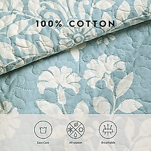 Laura Ashley - Rowland Collection - Quilt Set - 100% Cotton, Reversible, All Season Bedding with Matching Shams, Pre-Washed for Added Comfort, King, Blue