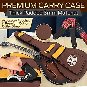 Pyle Semi Hollow Body Electric Guitar Set, 41.8” Full Size Jazz Instrument Kit w/ Gig Bag, Matte & Sunburst Finish