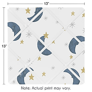 Sweet Jojo Designs Moon and Star Fabric Memory Memo Photo Bulletin Board - Navy Blue and Gold Watercolor Celestial Sky Gender Neutral Outer Space Galaxy