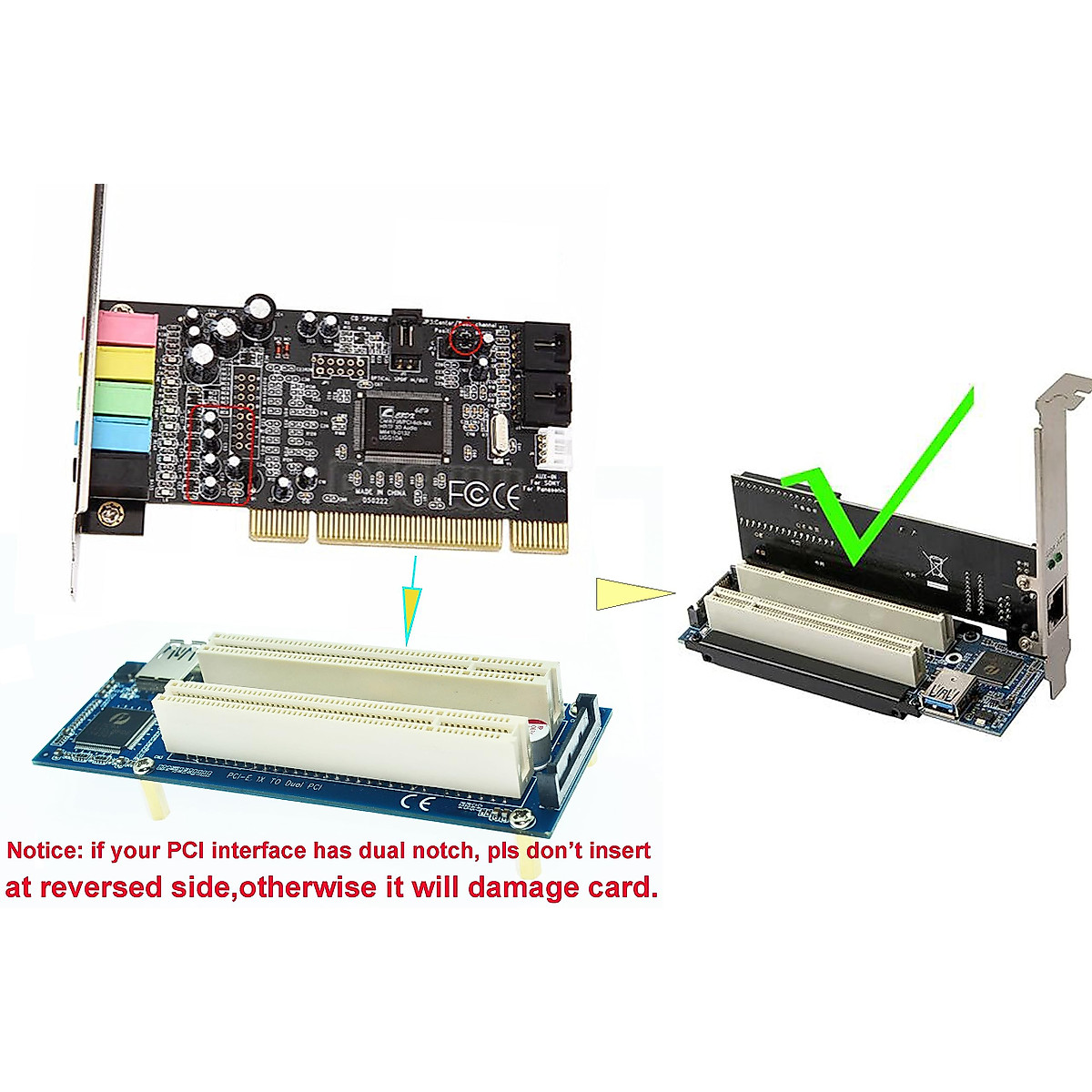 Sintech PCI-E Express X1 to Dual PCI Riser Extender Card with Low Profile Bracket
