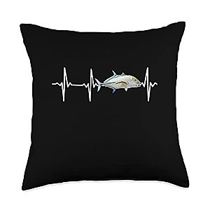 Bluefin Trevally Gift Co. Bluefin Trevally Heartbeat for Saltwater Fishing Lovers Throw Pillow, 18x18, Multicolor