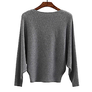 Ckikiou Womens Lightweight Oversized Boat Neck Sweaters Tops Dolman Batwing Sleeve Ribbed Knitted Pullovers Gray