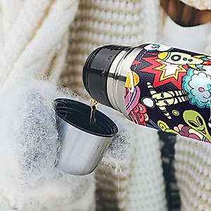 Space Graffiti Paitning Vacuum Insulated Stainless Steel Water Bottle, Double Walled Travel Thermos Coffee Mug 17 OZ for School Office