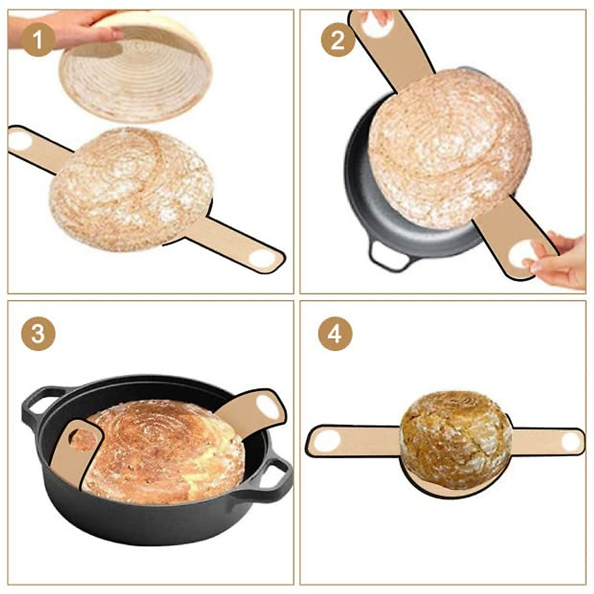 Yuehuam Silicone Baking Mat for Dutch Oven Bread Baking Reusable Dough Drop Dough Bread Sling Baking Mat Sheet Long Handles for Gentler & Easier Transfer of Dough Oven Accessories (Brown)