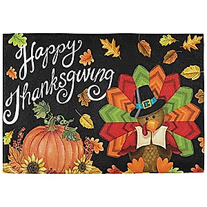 Wusikd Happy Thanksgiving Pumpkin Turkey Sunflower Placemats Set of 4 Table Mat Autumn Leaf Place Mat Non Slip Stain Heat Resistant Double-Sided Print 12" x 18" Dining Home Kitchen Table Decoration