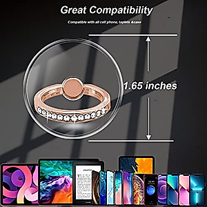 TACOMEGE Transparent Clear Phone Holder Ring Grips for iPhone Samsung Galaxy, Finger Ring Stand for Smartphones Tablets Cases (Round-Rose Gold-Crystal)