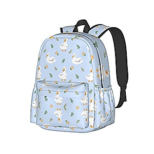 Duck and flower on the blue background Adult Leisure Backpack Student Backpack Laptop Backpack For women men School Shoulder Bag Bookbag for Travel Daypack halloween decor