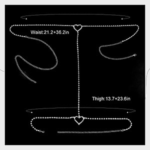 Cosydays Crystal Waist Leg Chain Heart Thigh Chains Rhinestone Body Chains Sparkly Rave Party Bikini Body Jewelry for Women and Girls