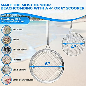 Sand Dipper Full Size Beach Scoop Shovel & Sifter Tool for Beachcombing – Adjustable Sea Glass, Shell, Shark Tooth Sifter for the Beach – Can Be Used as a Walking or Hiking Stick Too – 6”Basket (blue)
