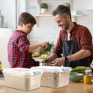 Funnymoom 2 Pcs 10 Lbs Flour Storage Container with 2 Cup Clear Rice Container Plastic Rice Bin Rice Holder Bin for Kitchen Flour Nut Sugar Oatmeal Grain Cereal Pantry Organization