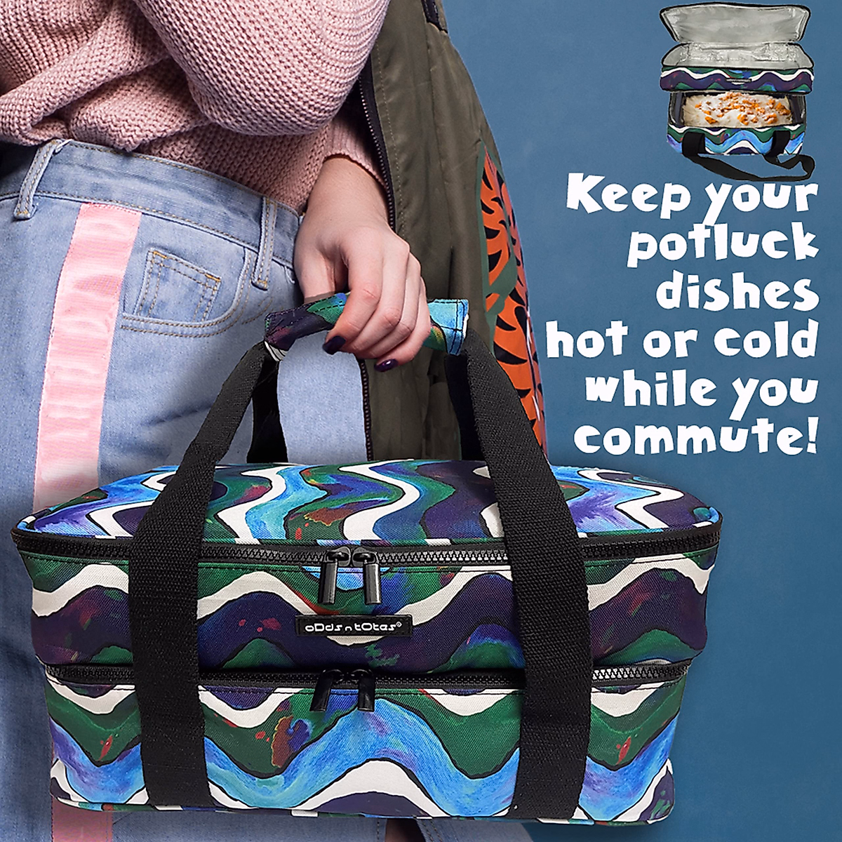 ODDS N TOTES Insulated Casserole Carrier, Double Casserole Carrier for Hot or Cold Food, Insulated Food Carrier for Casserole Dish