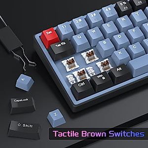 MageGee 60% Mechanical Gaming Keyboard, 68 Keys Compact Blue LED Backlit Gaming Keyboard, SKY68 Wired Ergonomic Mini Office Keyboard for Windows PC Gamer (Brown Switch, Black & Blue)