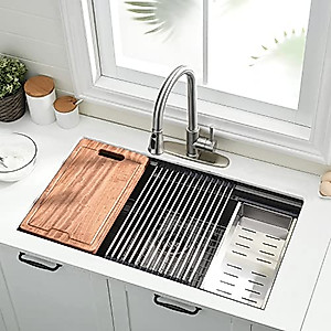 33 Inch Undermount Kitchen Sink double ledges Workstation Black -VOKIM 33 Inch Stainless Steel Undermount Kitchen Sink Workstation Utility Sink 16 Gauge Single Bowl Kithchen Sink