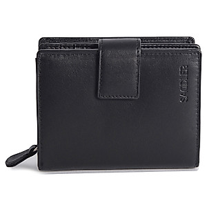 SADDLER Womens Luxurious Leather Medium Trifold RFID Protected Purse Wallet with Zipper Coin Purse | Ladies Designer Clutch Perfect for ID Coins Notes Debit Travel Cards | Gift Boxed - Black