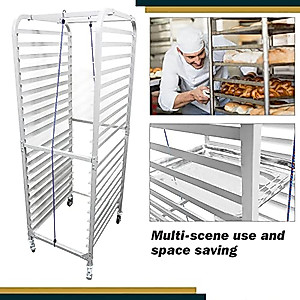 Stuffygreenus Aluminum 20-Tier Sheet Bun Pan Rack Bakery Rack, Home Commercial Kitchen Bakery Cooling Rack, 26" L x 20" W x 69" Hwith Brake Wheels