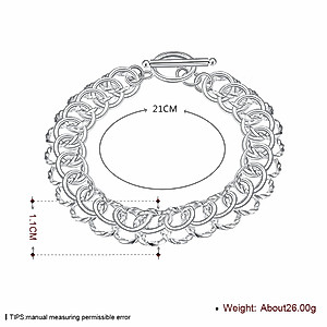 NABTYJC Fashion Sterling Silver 2 Layers Twisted Link Chain Bracelet with Diamond Cut Hight Polish Loops,Toggle Button 8" Gift for Women Men Teens