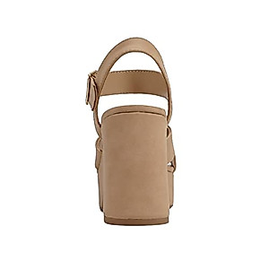 Soda “SYREN” ~ Women Open Round Toe Crisscross Band Ankle Strap Buckle High Heel Notch Wedge Sandal (Dark Nude Nubuck, us_footwear_size_system, adult, women, numeric, medium, numeric_7_point_5)